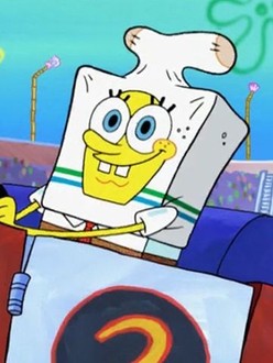 spongebob wearing work hat
